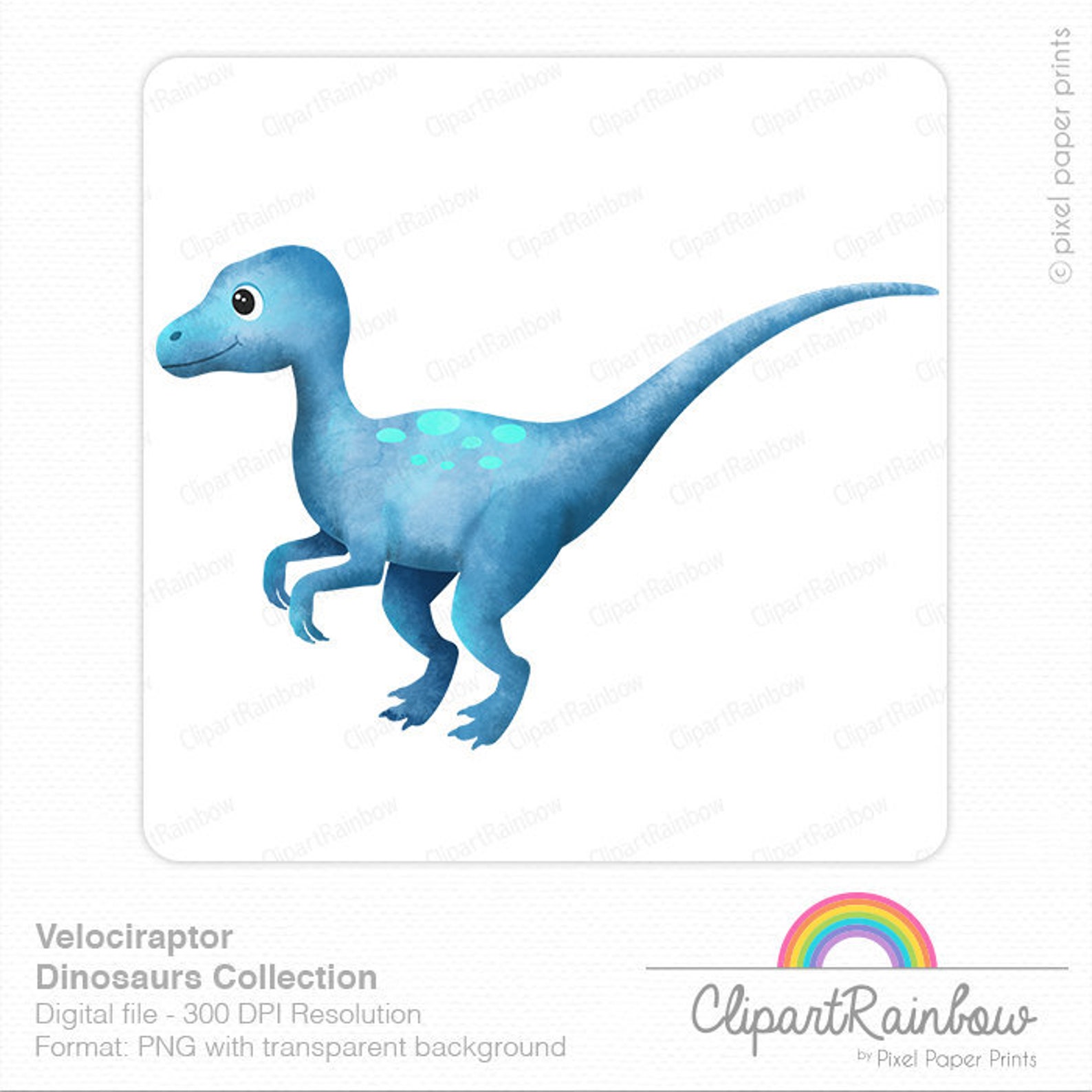 Watercolor Dinosaur Velociraptor Clipart Dino Clip Art - Etsy