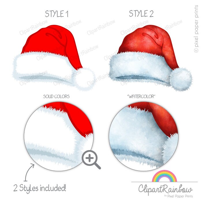 Santa Hat Clipart Watercolor Christmas Santa Claus clip | Etsy