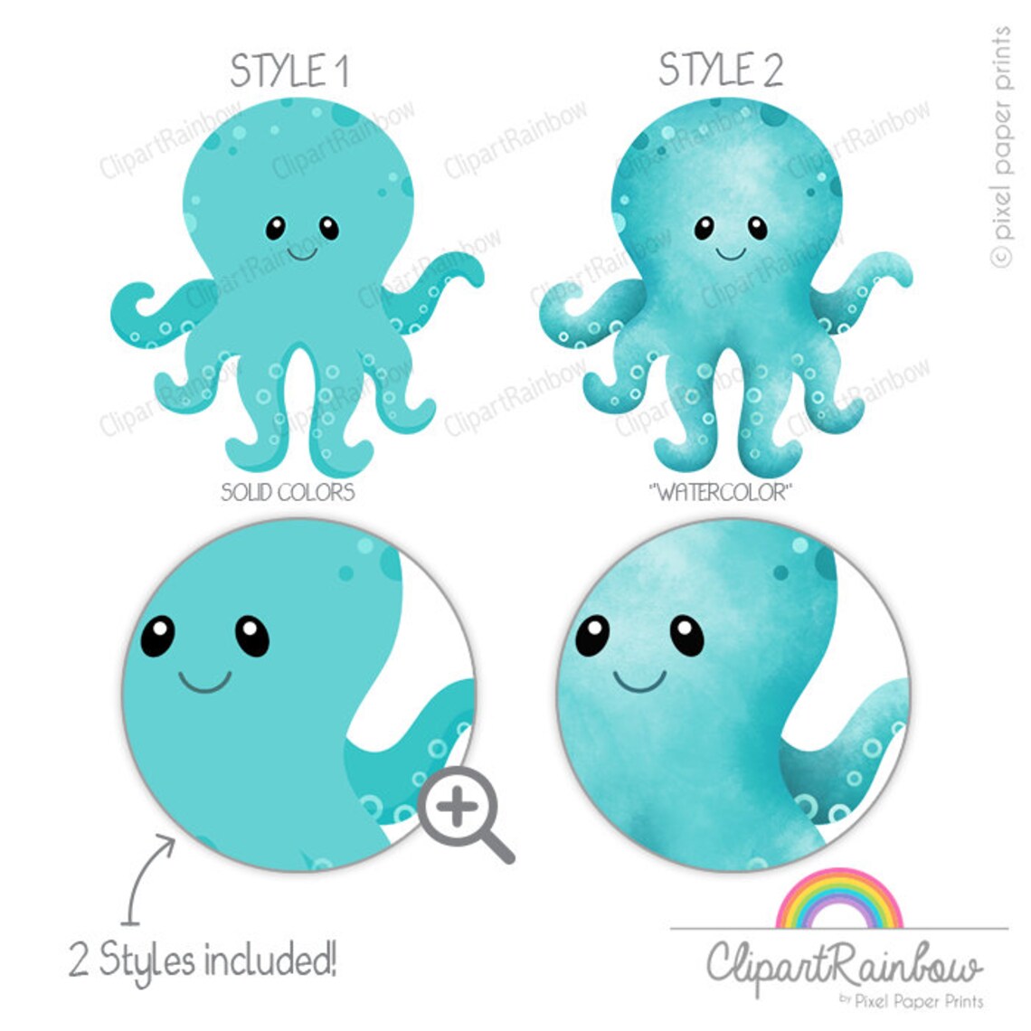 Octopus Clipart Sea Animals Clip Art Watercolor Graphics | Etsy