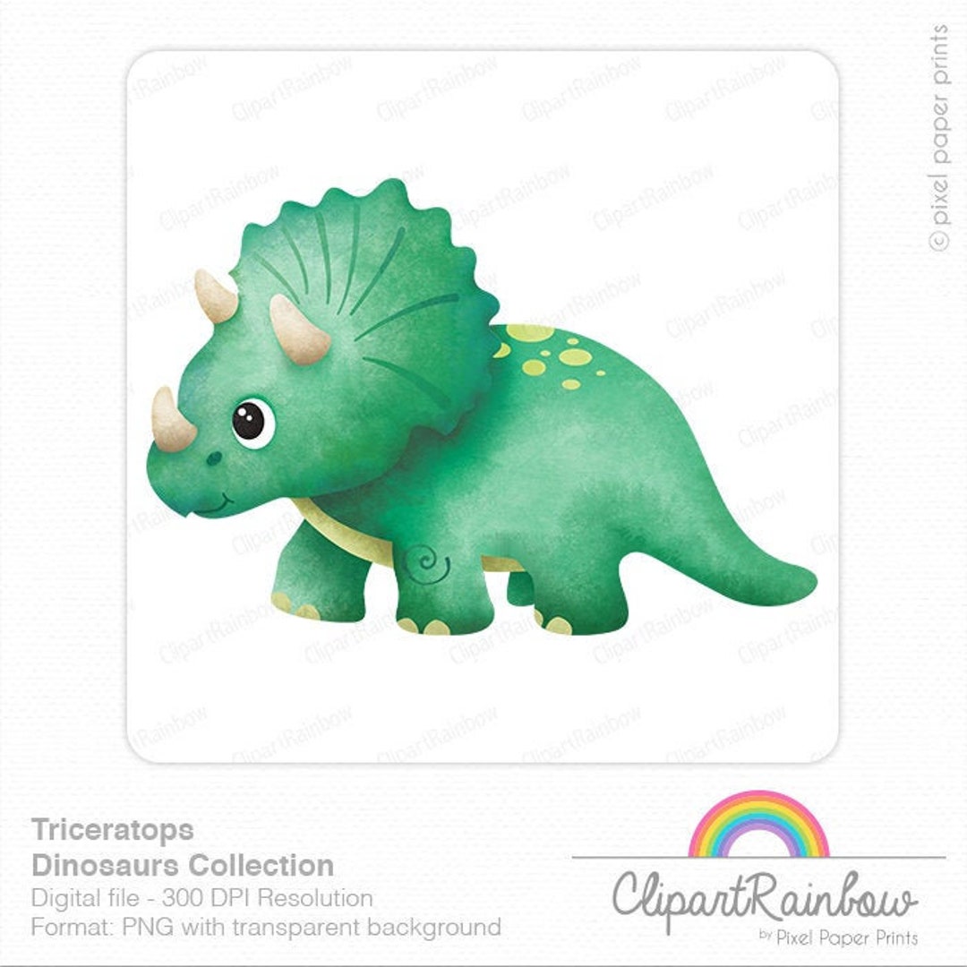Watercolor Dinosaur Triceratops - Clipart - Dino - Clip Art - Digital ...