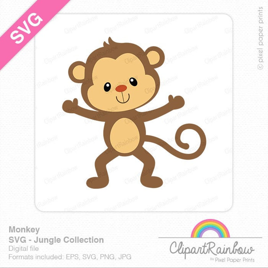 Monkey SVG Cute Monkey Clip Art SVG Cut Files PNG File - Etsy