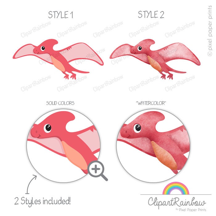 Watercolor Dinosaur Pterodactyl Clipart Dinosaur Clip - Etsy