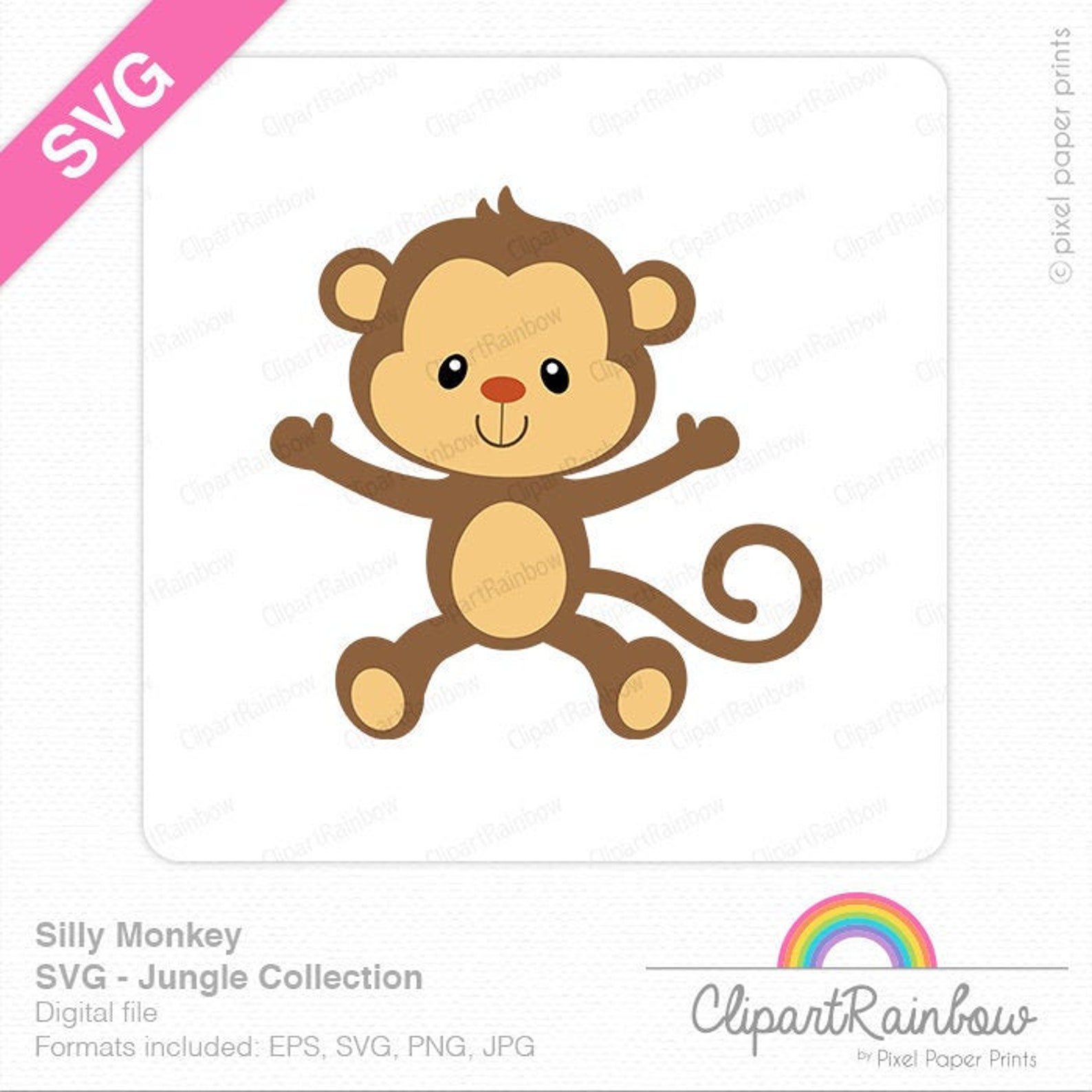 Silly Monkey SVG Cute Monkey Clip Art SVG Cut Files | Etsy