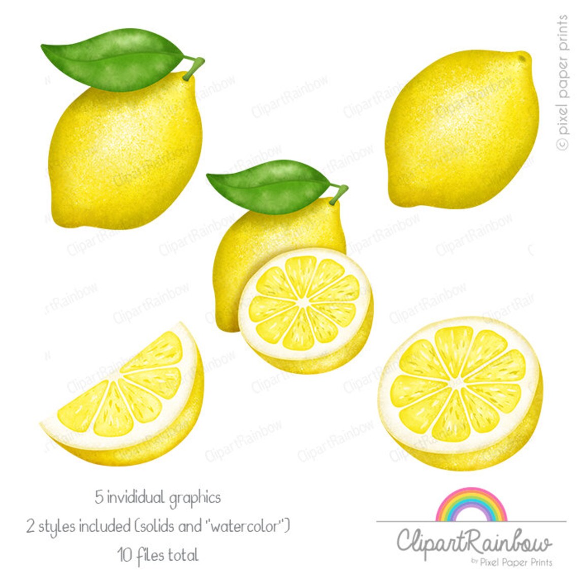 Watercolor Lemons Lemon Clip Art Lemon Graphics - Etsy