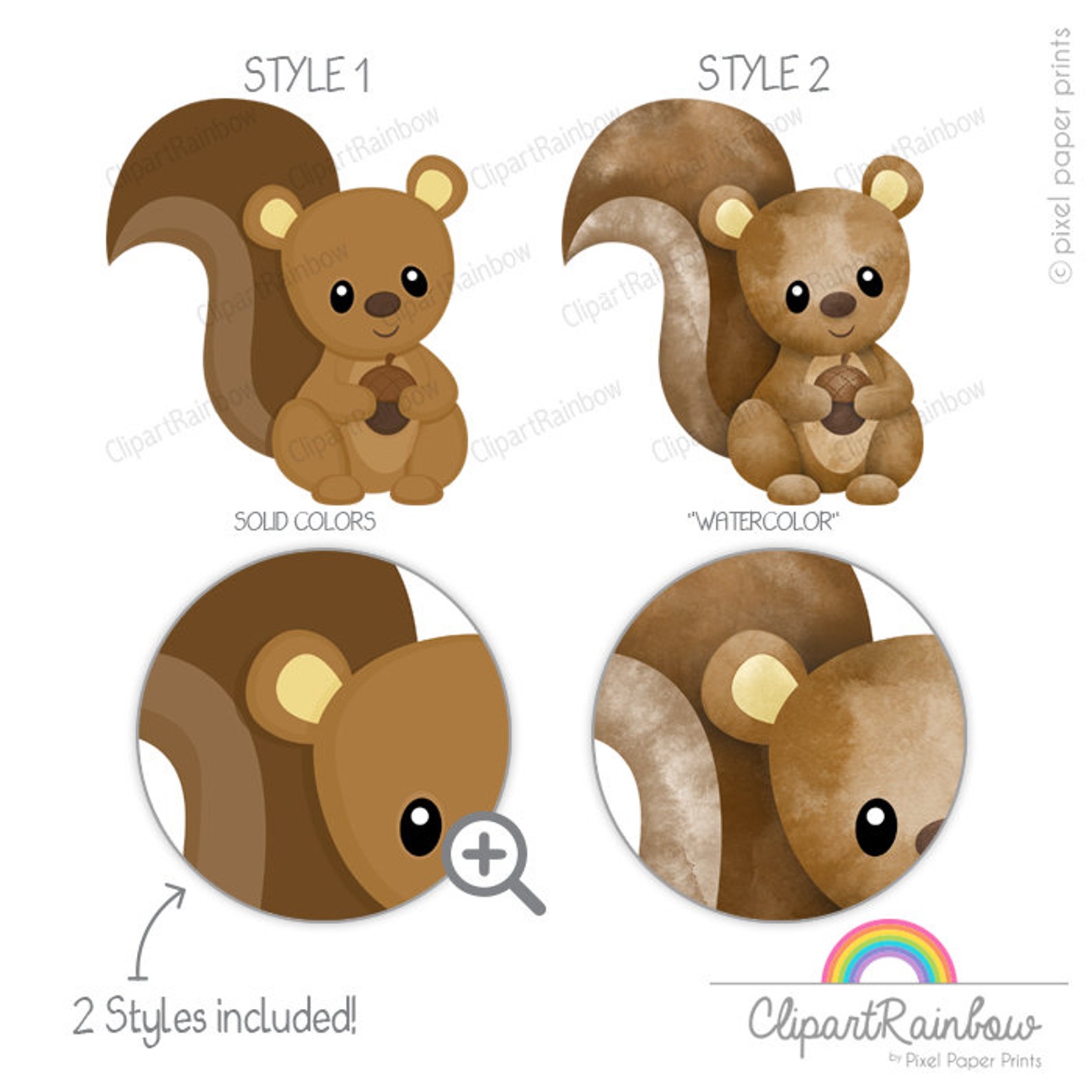Watercolor Squirrel Clipart Woodland Animals Clip Art Digital - Etsy