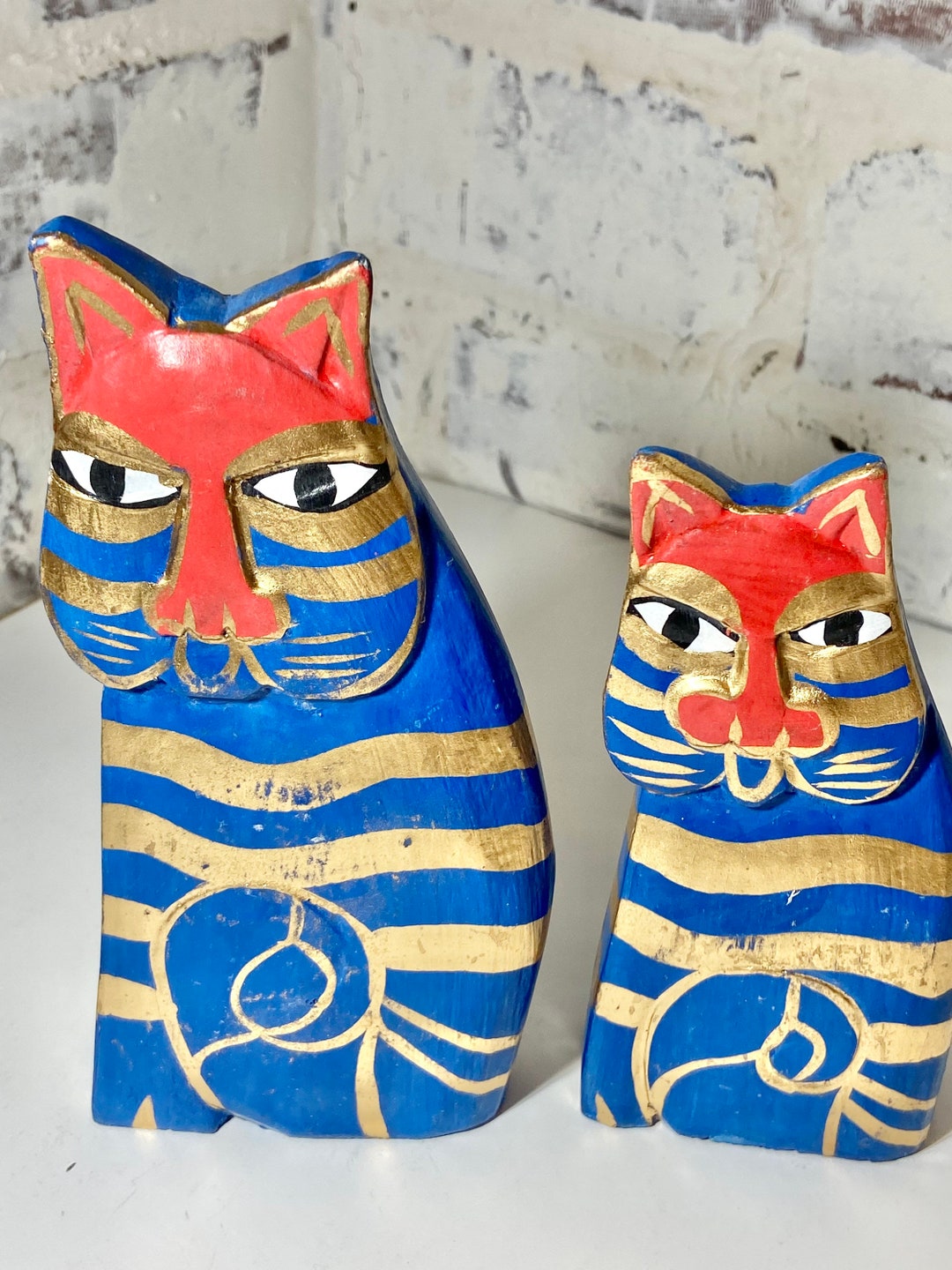 Vintage Laurel Burch,carved Wood,hand Painted Cat Figurine,laurel Burch ...