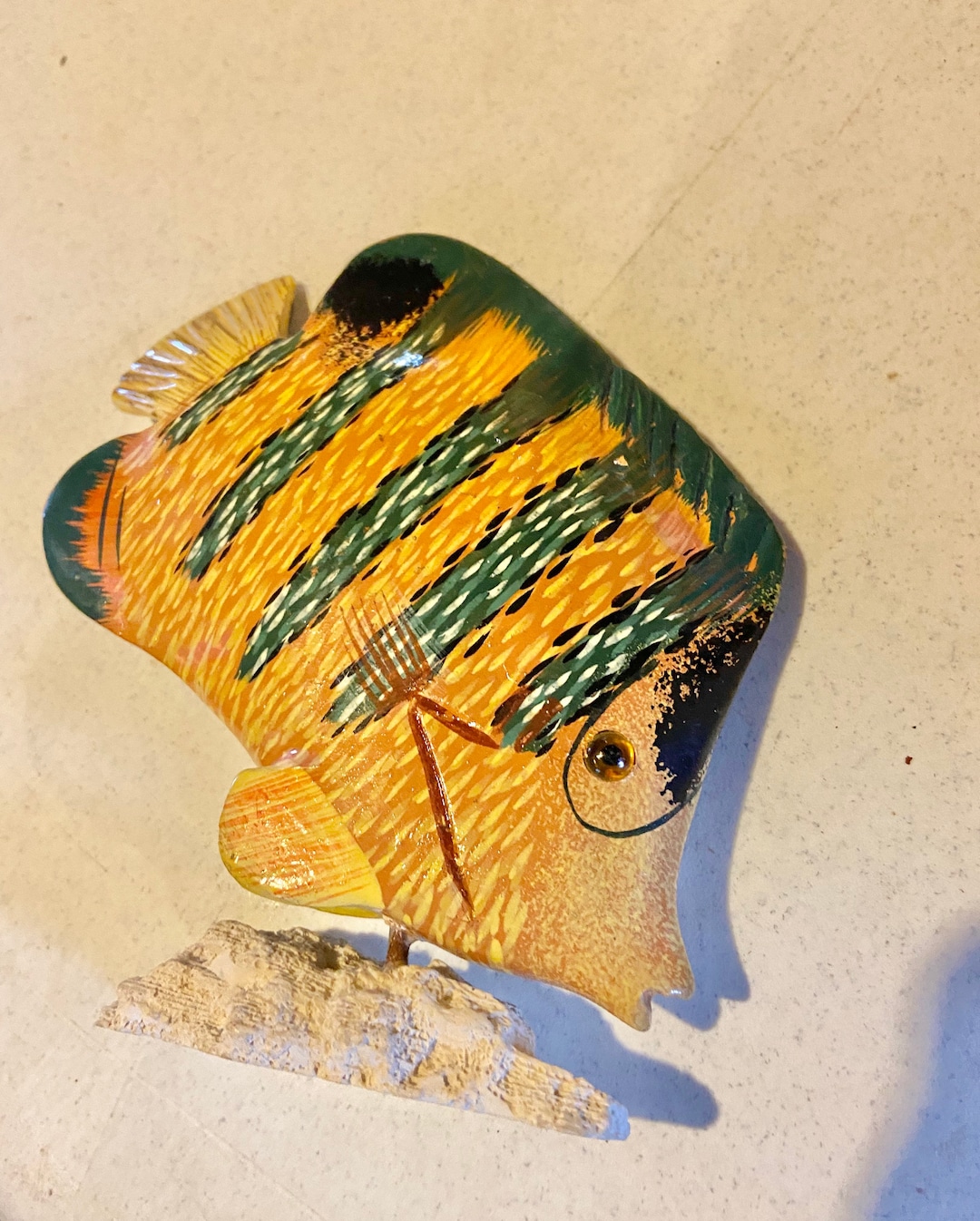 Vintage Carving,hand Painted Tropical Fish,fisherman,collectible ...