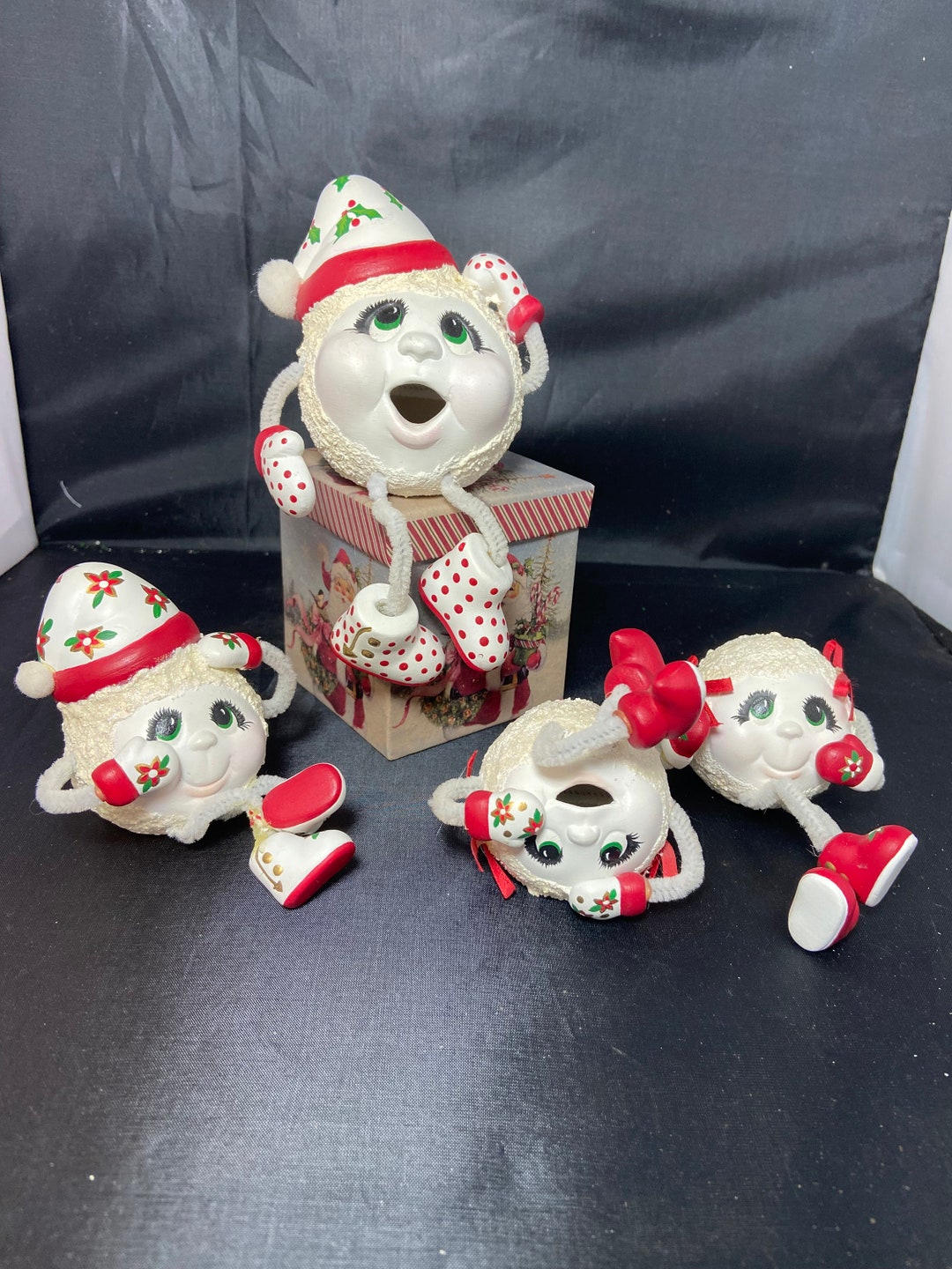 Anthropomorphic Noggins, Snowball Shelf Sitters, Vintage Ceramic Snowball People - Etsy