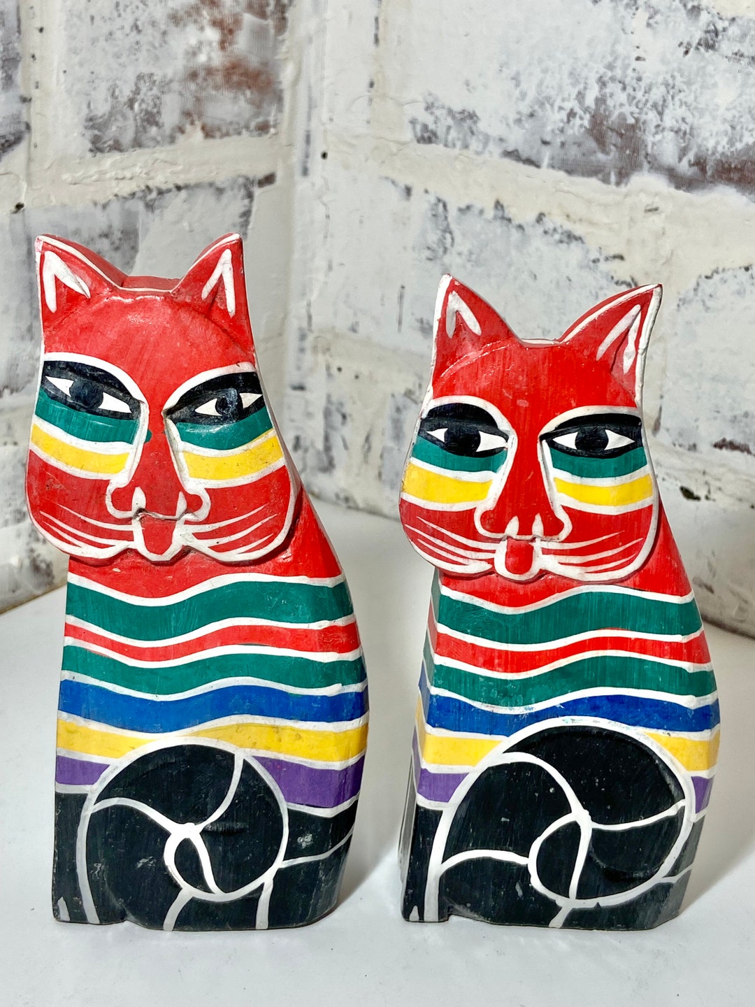 Vintage Laurel Burch,carved Wood,hand Painted Cat Figurine,laurel Burch ...