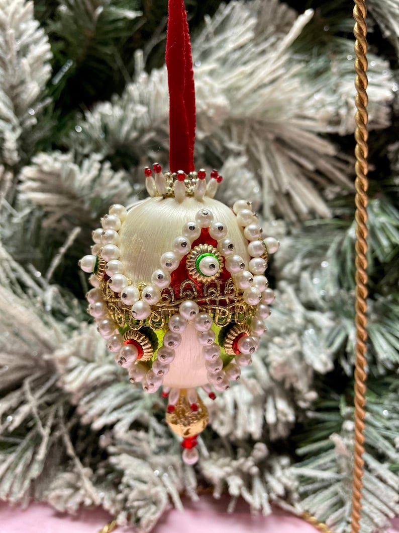 3 Vintage Hand Made Beaded Christmas Ornaments Pearls Reflectors Push ...