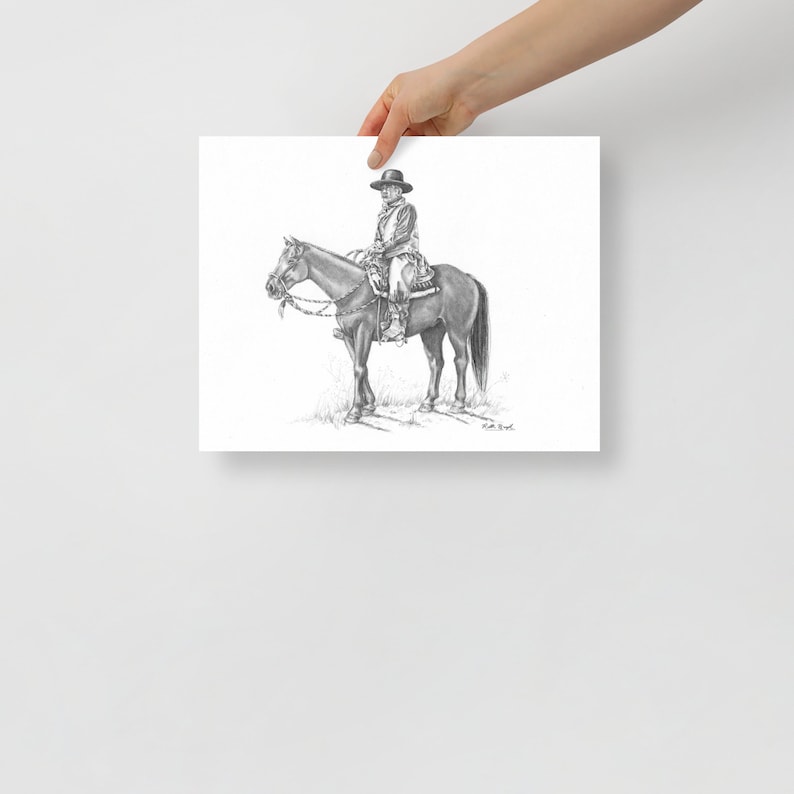 Cowboy on Horse Pencil Drawing - Etsy