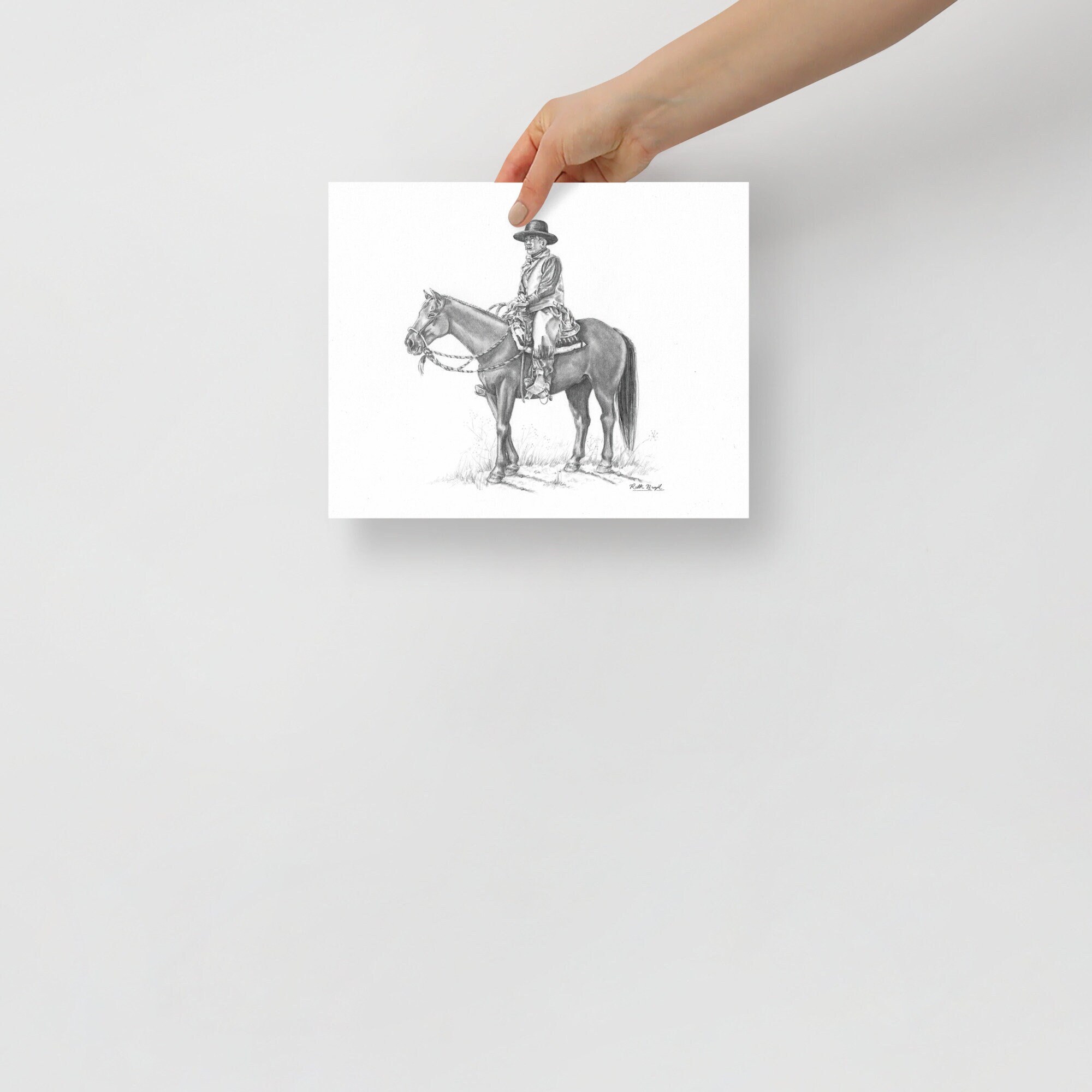 Cowboy on Horse Pencil Drawing - Etsy