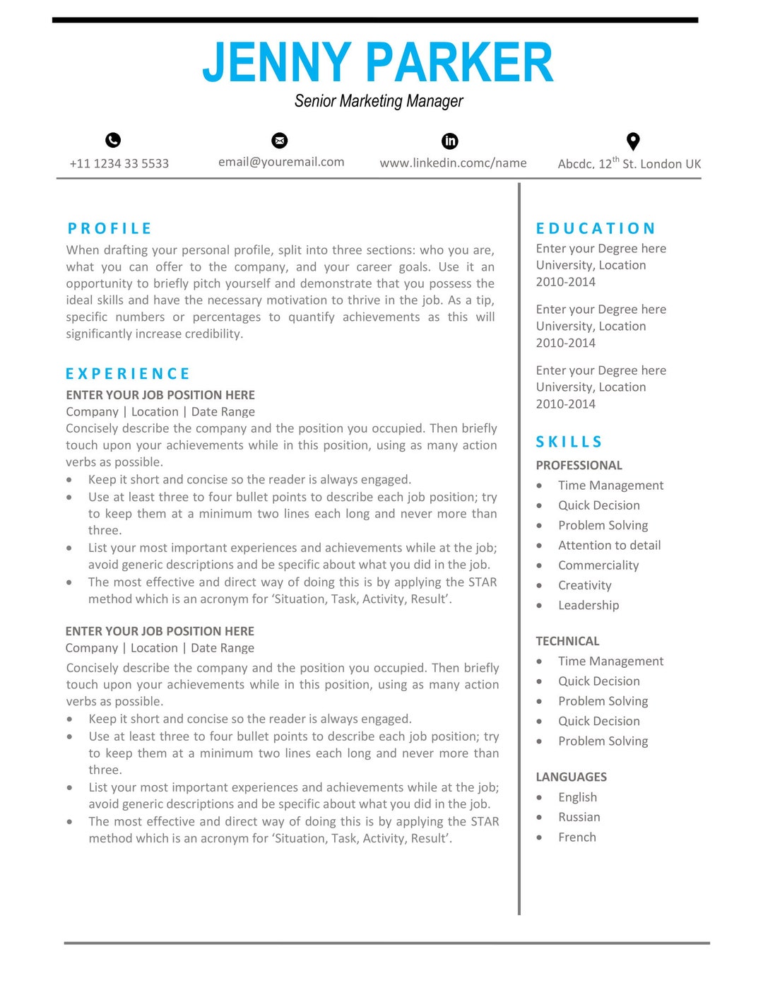 Standard Resume | Professional Resume Template | Modern Resume | CV ...
