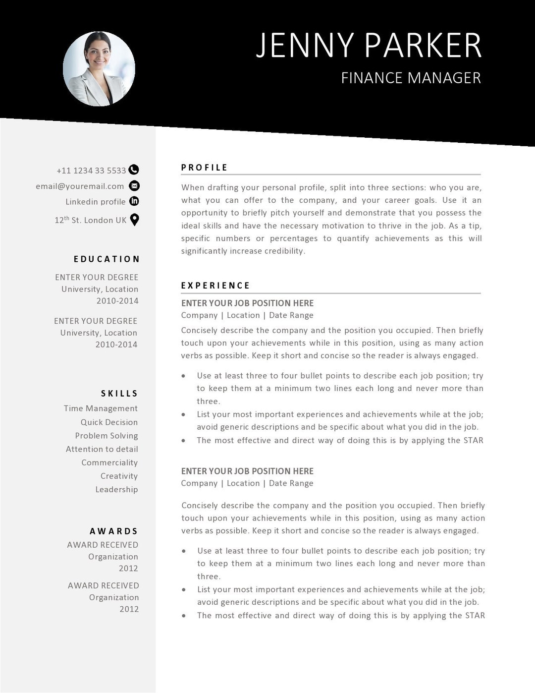 Standard Resume Professional Resume Template Modern Resume - Etsy