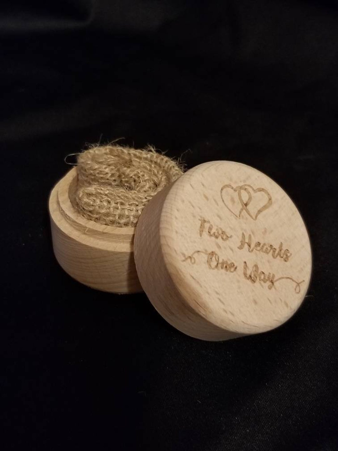 Two Hearts One Way Round Wood Wedding Ring Box - Etsy