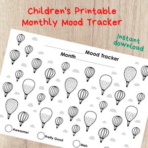 PRINTABLE Kids Monthly Mood Tracker Self Care Activity for - Etsy UK