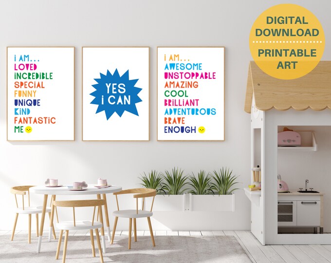 Set of 3 Motivational Word Art Prints, Kids Positive Affirmation ...
