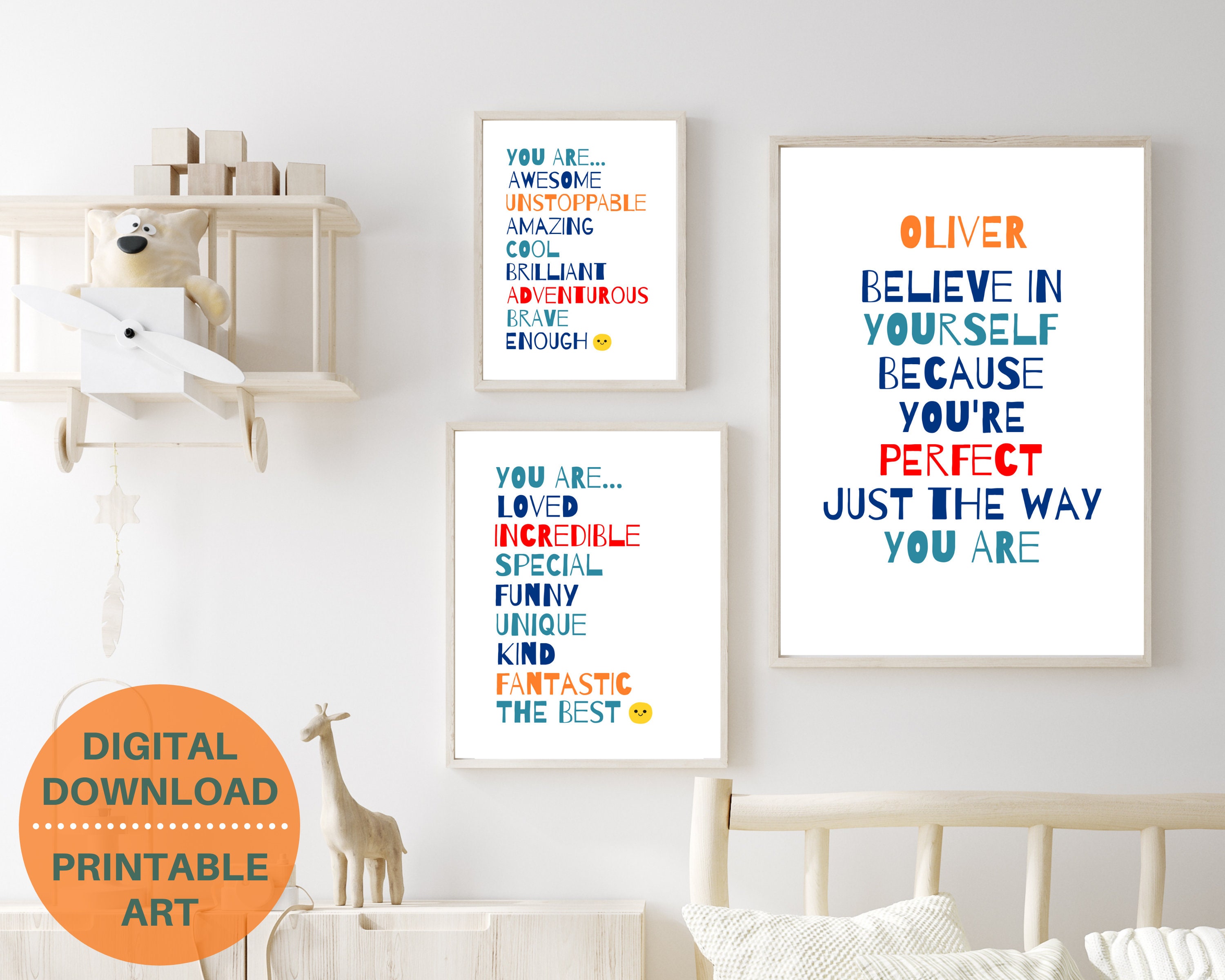 Inspirational Quotes PRINTABLE Wall Art, Boys Room Decor, Personalized ...