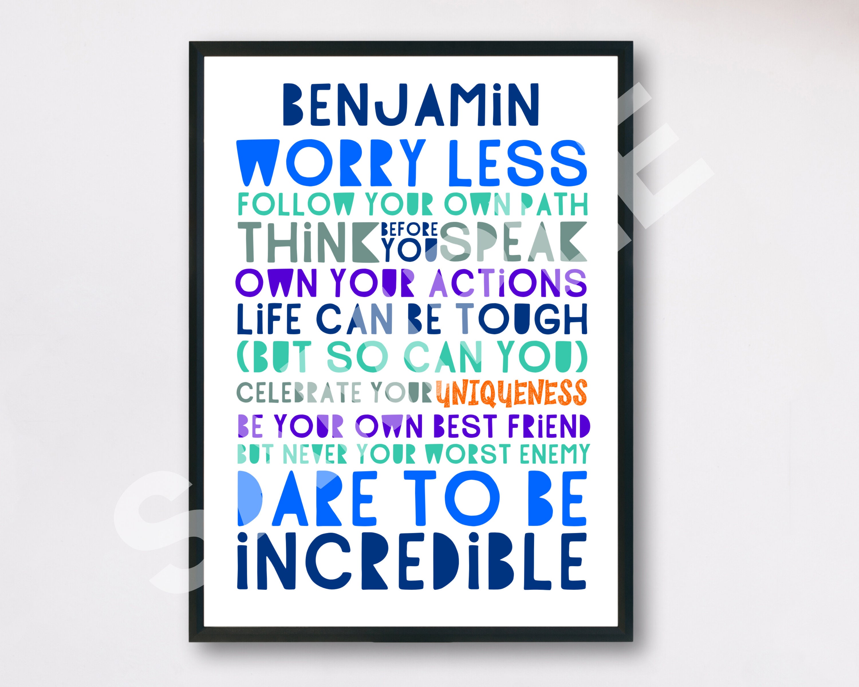 PRINTABLE Worry Less Personalized Poster, Custom Boys Wall Art, Teen ...