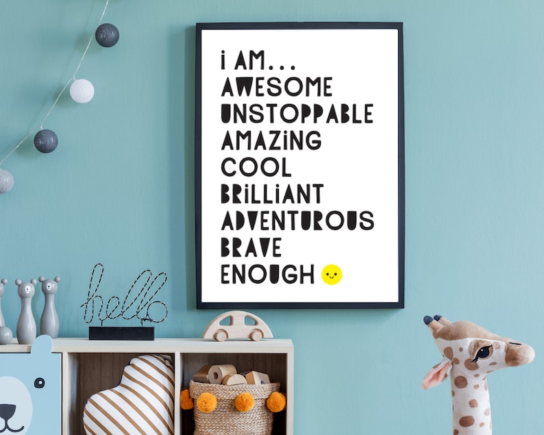 I Am Awesome Monochrome Printable Wall Art Kids Encouragement | Etsy