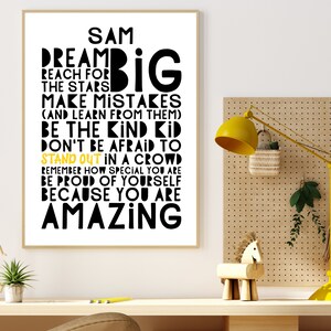 PRINTABLE Dream Big Personalized Poster, Custom Teens Wall Art ...