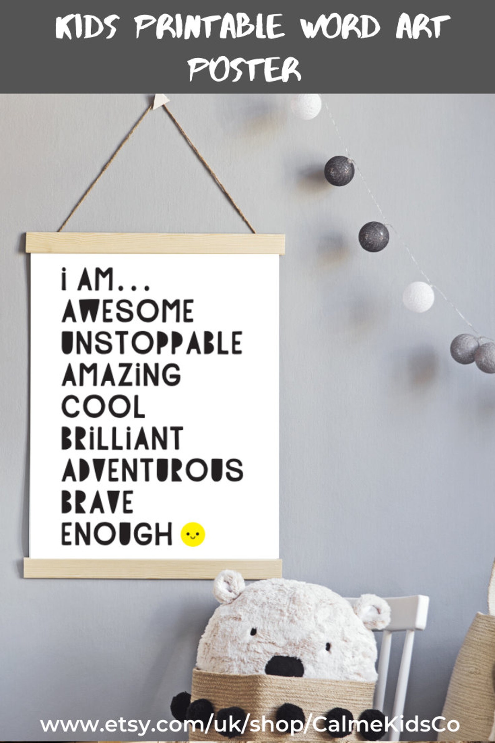 I Am Awesome Monochrome Printable Wall Art Kids Encouragement | Etsy