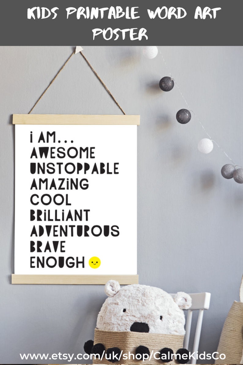 I Am Awesome Monochrome Printable Wall Art Kids Encouragement | Etsy