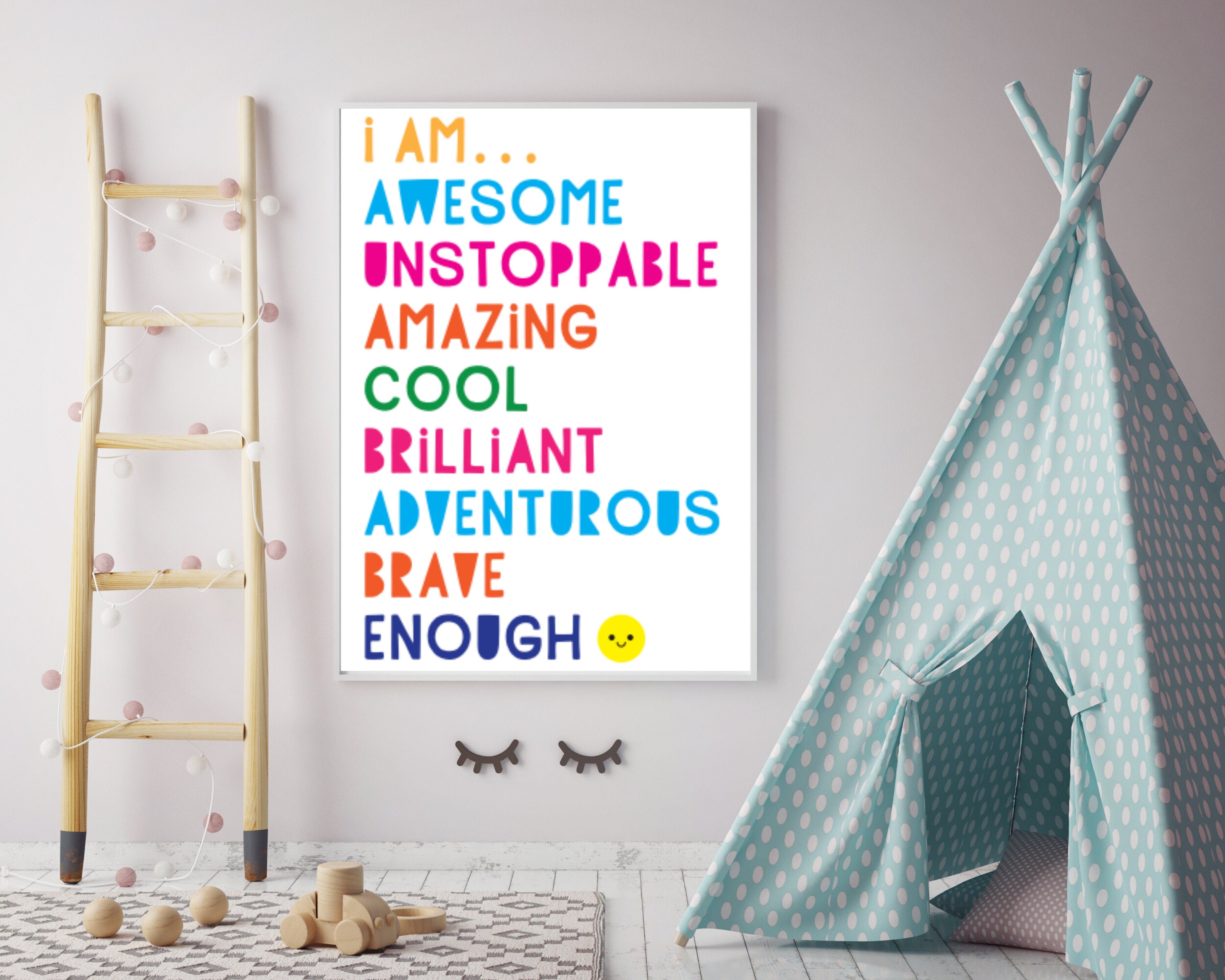 I AM AWESOME printable kids wall art girls room decor girls | Etsy