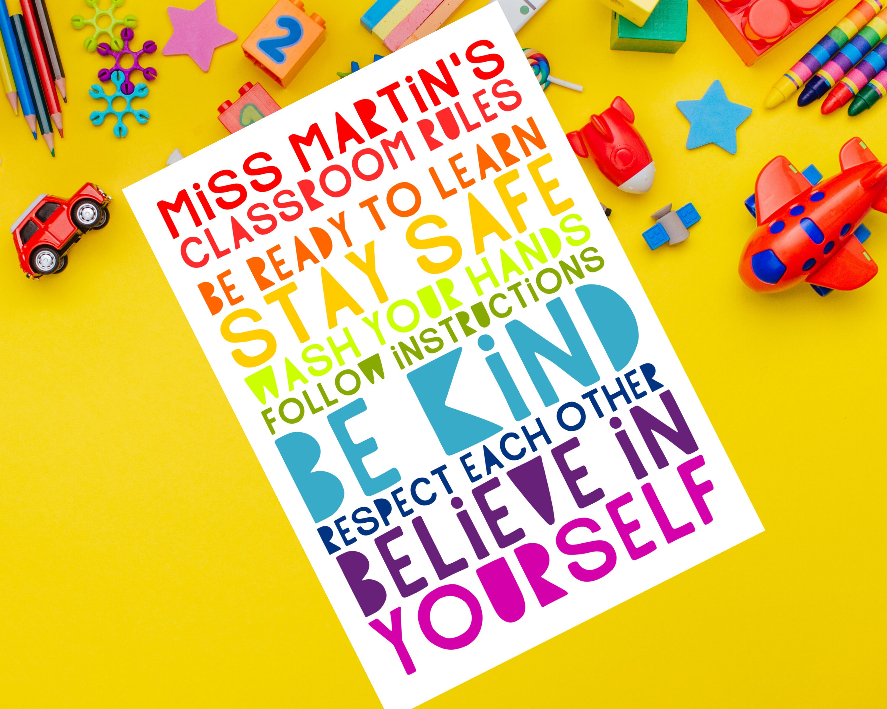 Teacher Gift, PRINTABLE Stay Safe, Be Kind Poster, Classroom Rules Sign ...