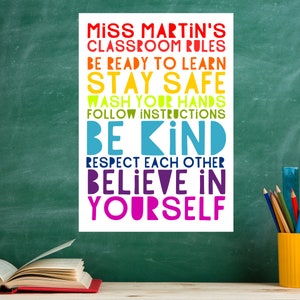 Teacher Gift, PRINTABLE Stay Safe, Be Kind Poster, Classroom Rules Sign ...