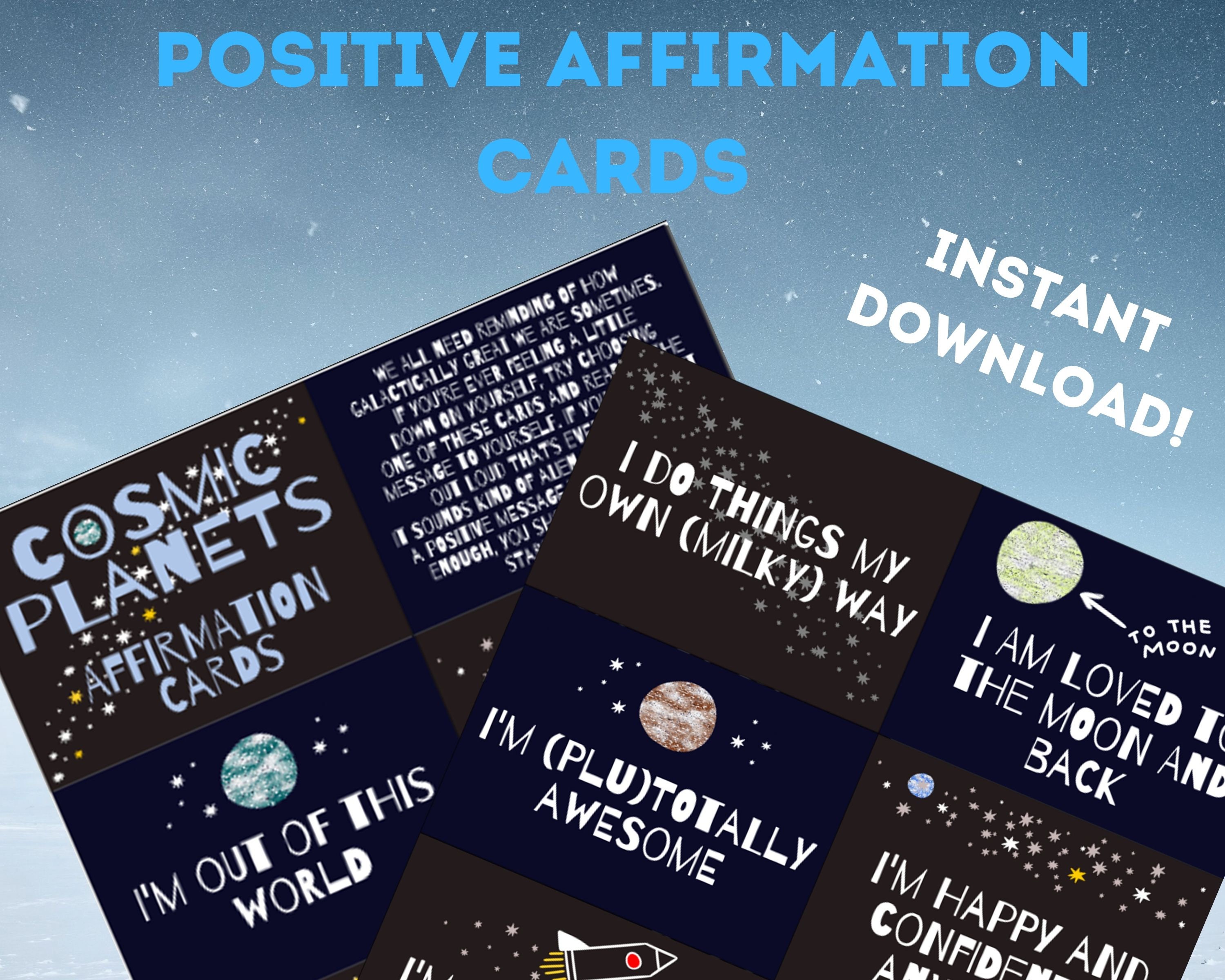 Kids Positive Affirmation Cards Set Cosmic Planets Themed - Etsy
