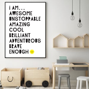 I Am Awesome Monochrome Printable Wall Art Kids Encouragement - Etsy
