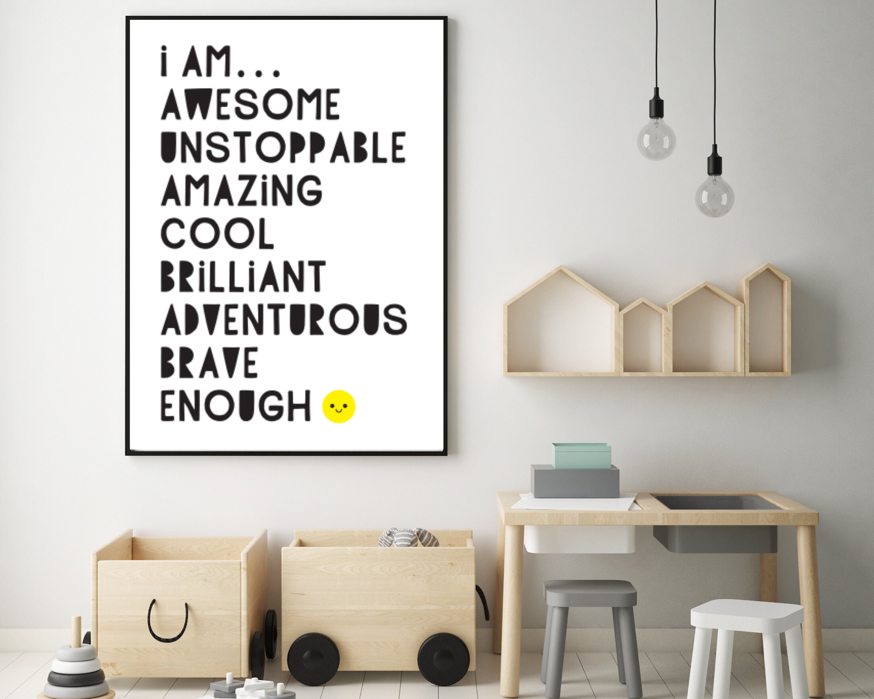 I Am Awesome monochrome printable wall art kids encouragement | Etsy