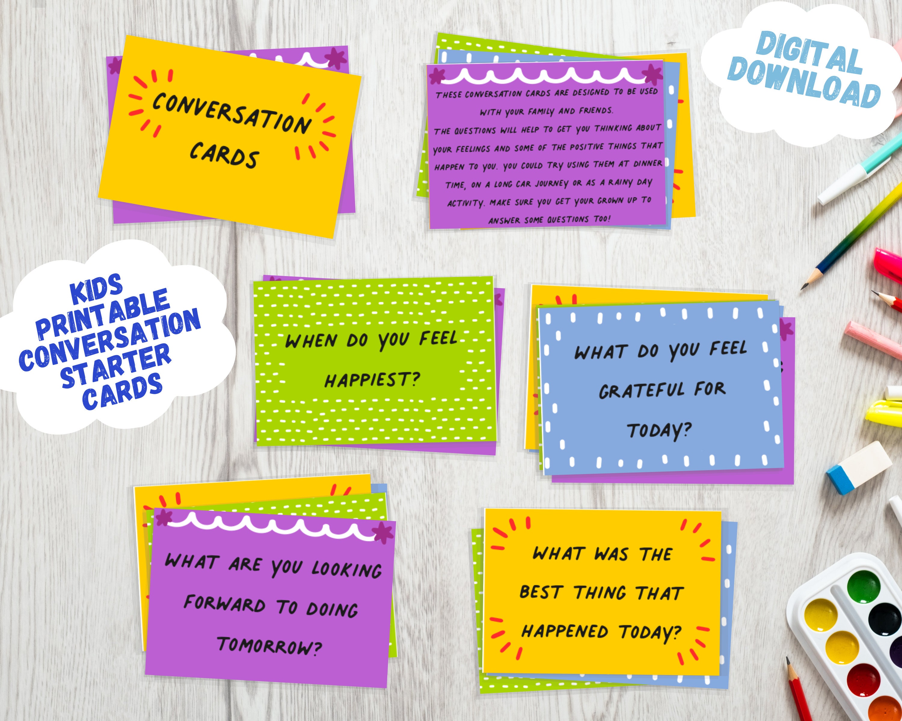 Conversation cards kids conversation starter game lockdown | Etsy