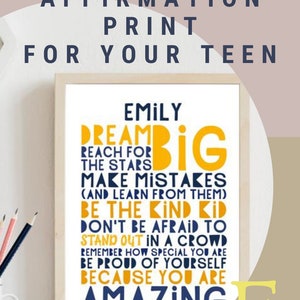 Inspirational Quote Personalized Poster, Gift for Teen Girl, Teen Room ...