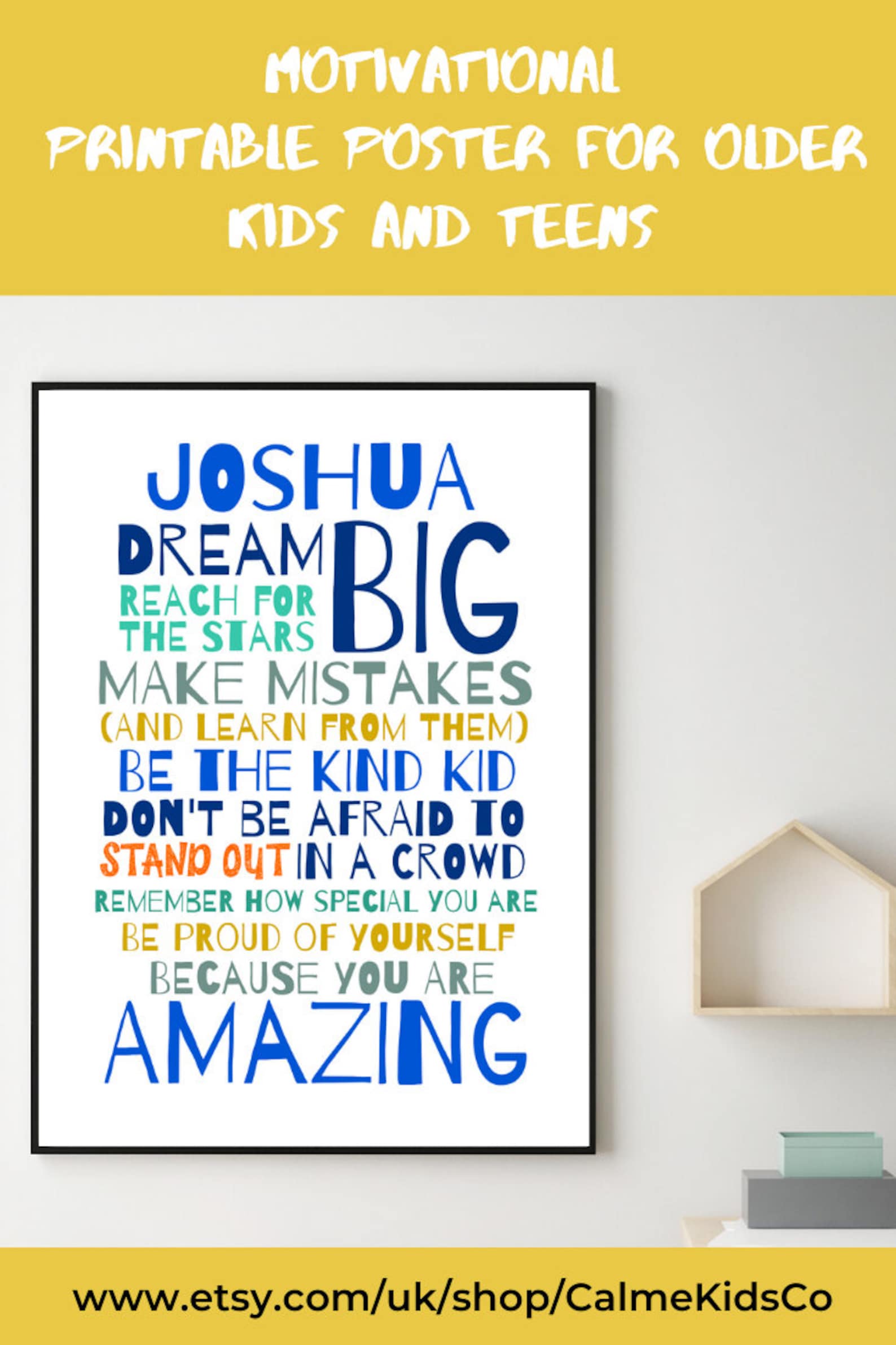 PRINTABLE Dream Big Personalized Poster, Customized Boys Wall Art, Teen ...