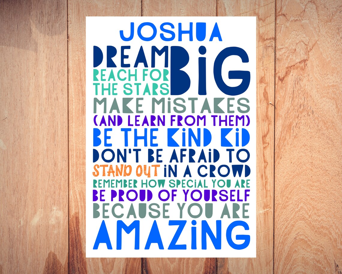 PRINTABLE Dream Big Personalized Poster, Custom Boys Wall Art, Teen ...