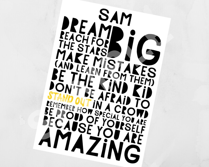 PRINTABLE Dream Big Personalized Poster, Custom Teens Wall Art ...