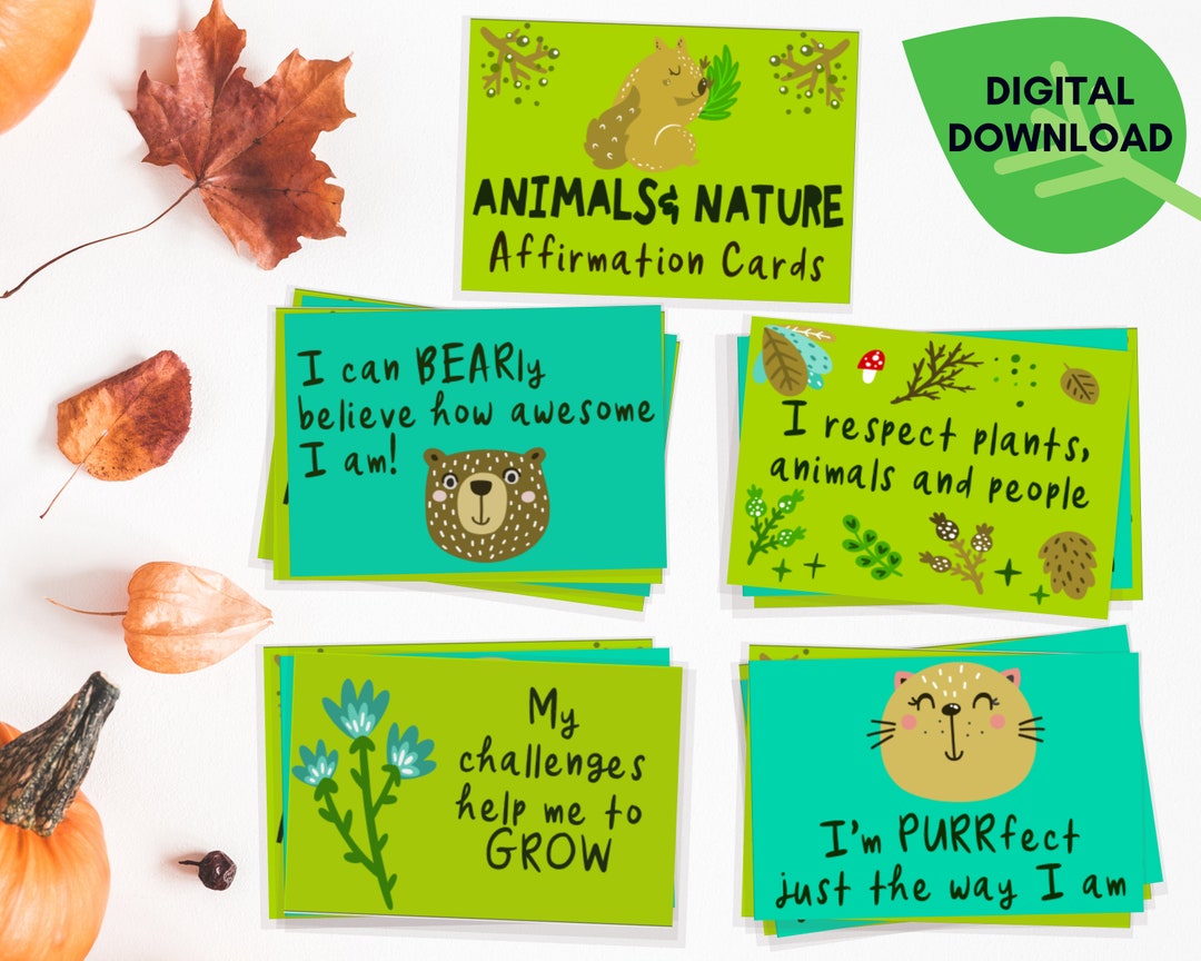 Positive Affirmation Cards, PRINTABLE Kids Nature Affirmations Set ...