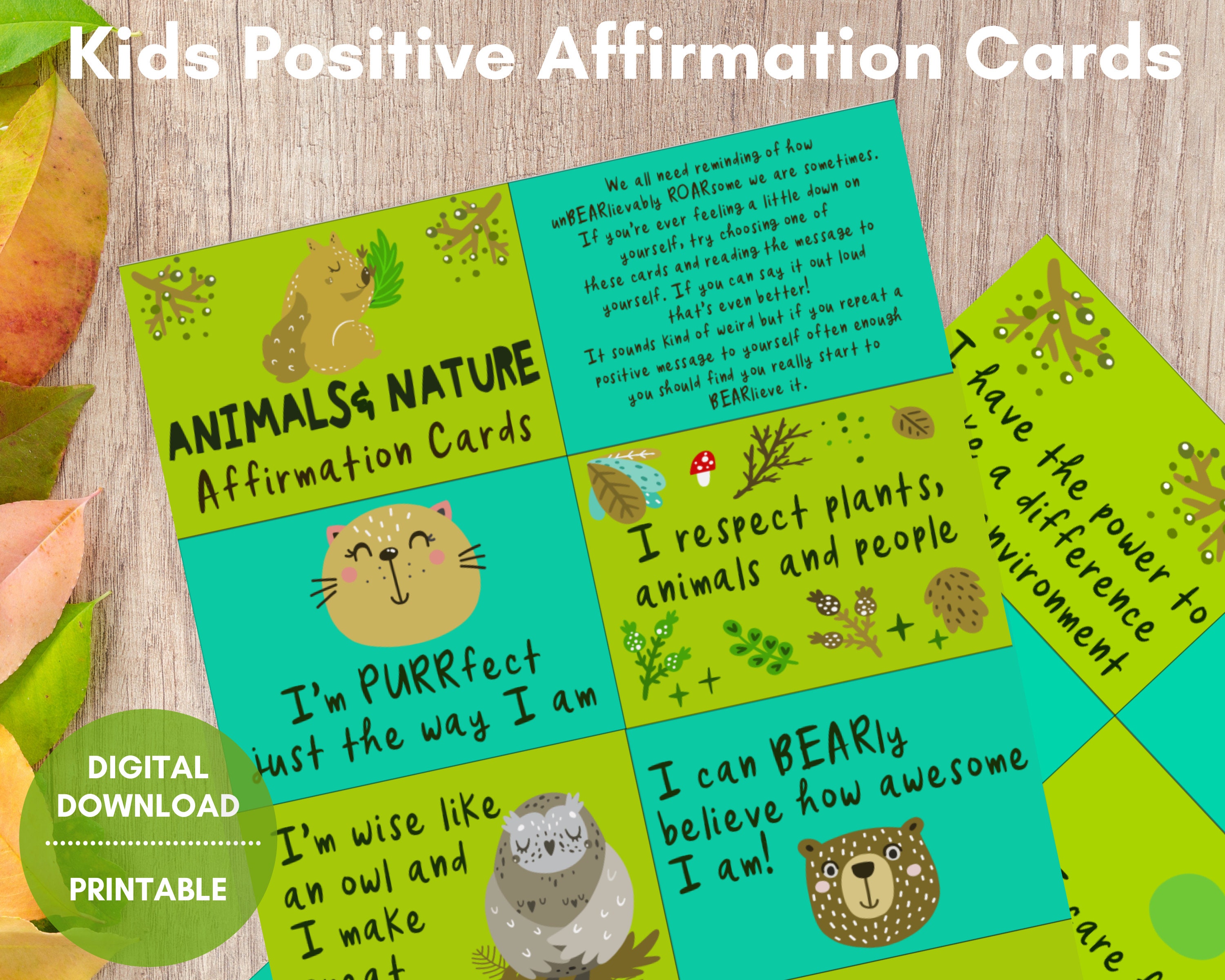 Positive Affirmation Cards PRINTABLE Kids Nature Affirmations | Etsy
