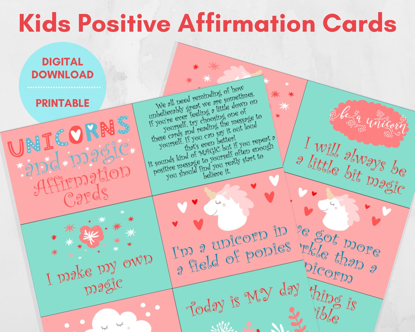 Affirmation Cards Unicorn Card Set for Kids Positive - Etsy UK