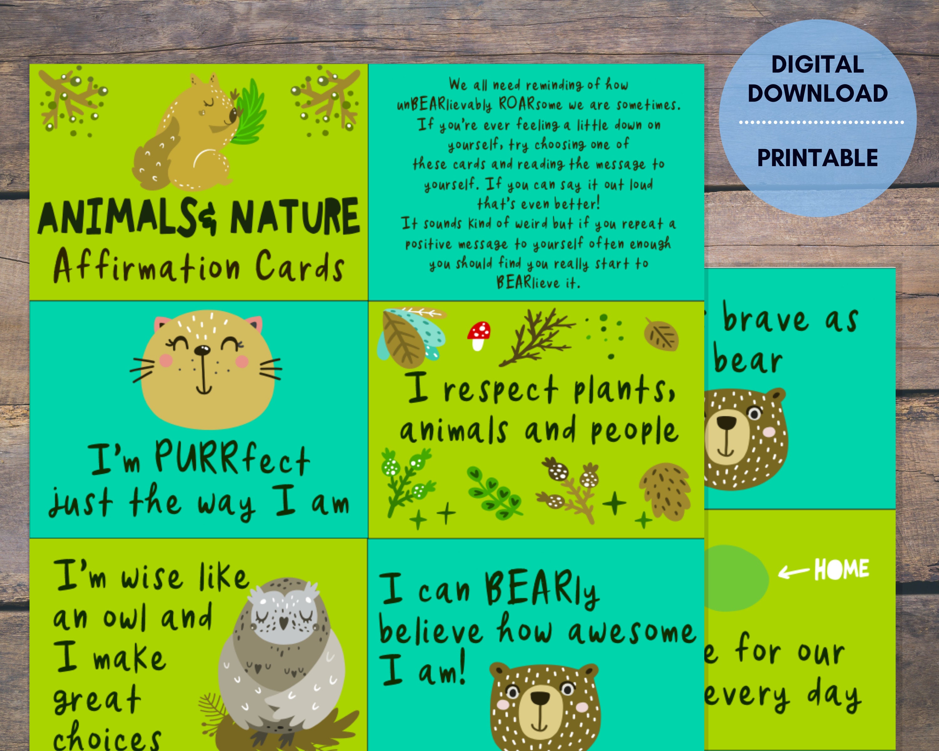Positive Affirmation Cards PRINTABLE Kids Nature Affirmations - Etsy