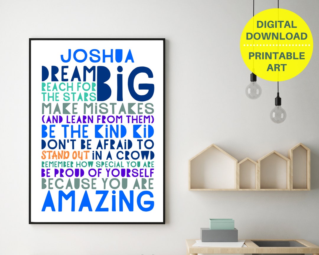PRINTABLE Dream Big Personalized Poster, Custom Boys Wall Art, Teen ...