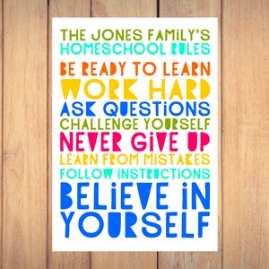 Homeschool Rules PRINTABLE Poster, Personalized Homeschool Rules Sign ...