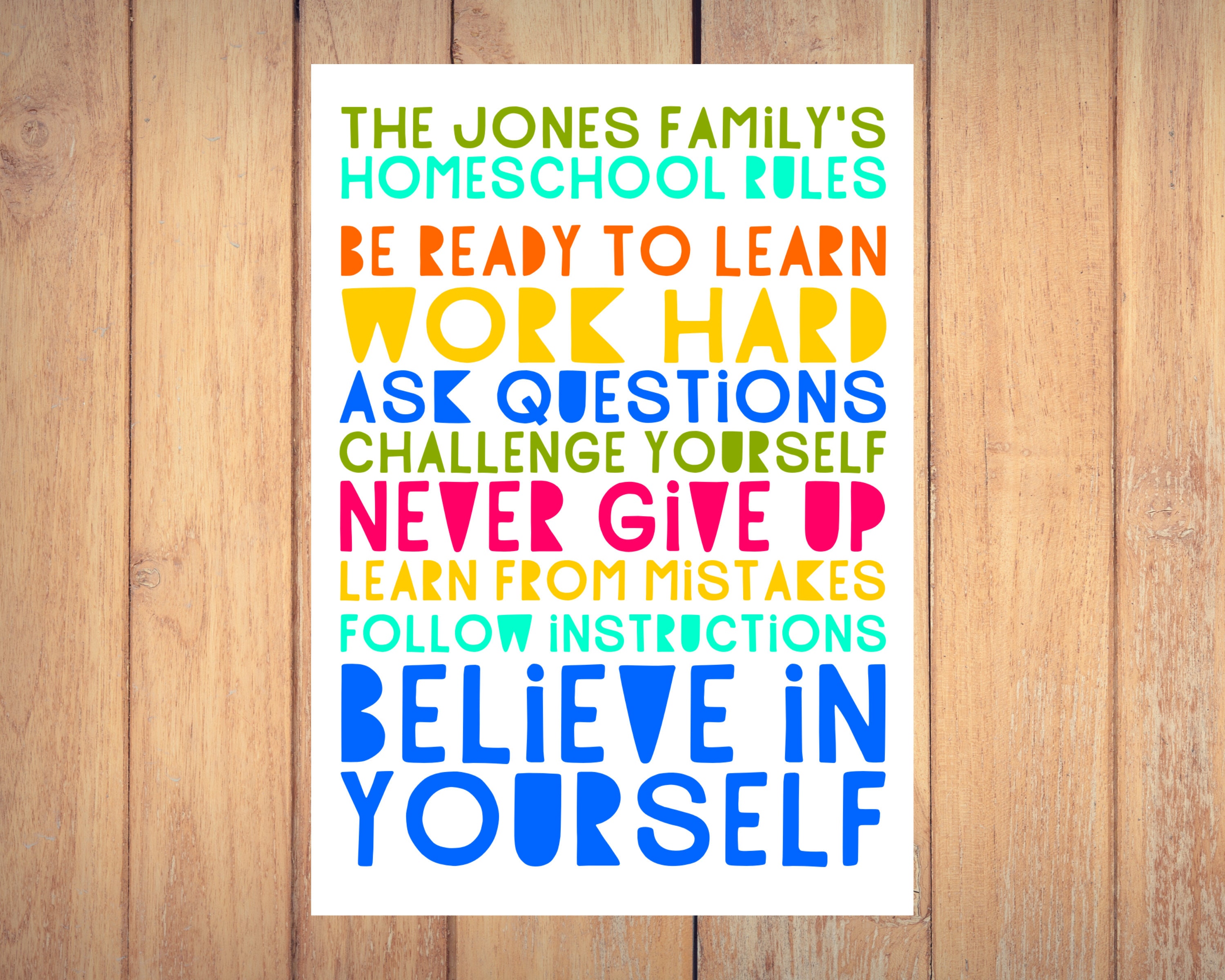 Homeschool Rules PRINTABLE Poster Personalized Homeschool | Etsy