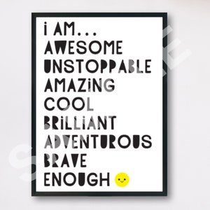 I Am Awesome Monochrome Printable Wall Art Kids Encouragement - Etsy