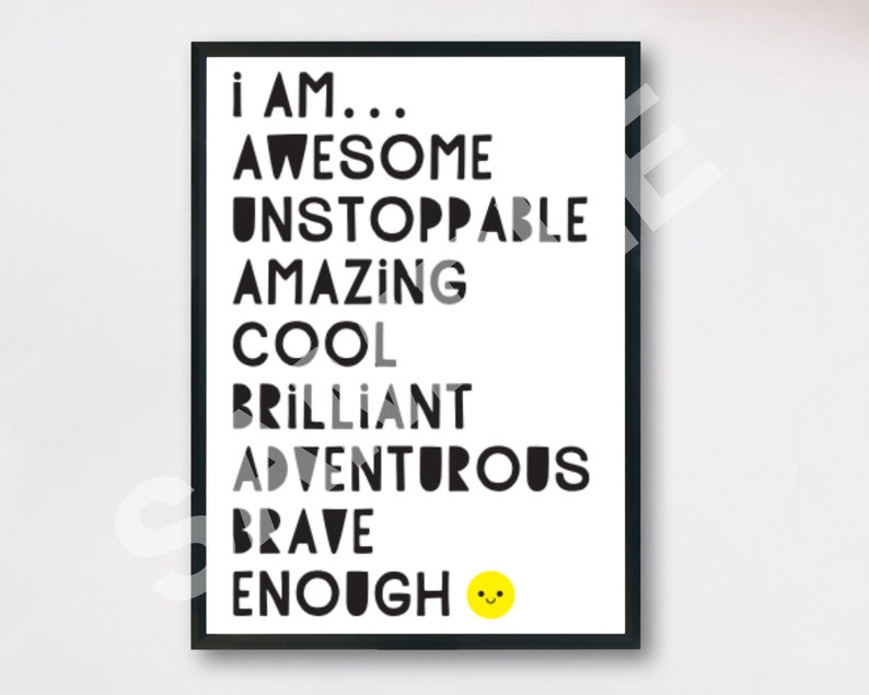 I Am Awesome Monochrome Printable Wall Art Kids Encouragement | Etsy