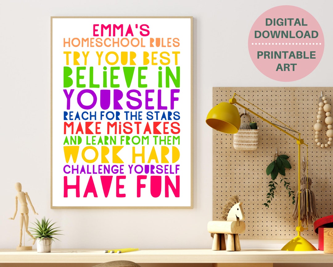 Homeschool Rules Sign, Girls Personalized Print, Homeschool Decor ...