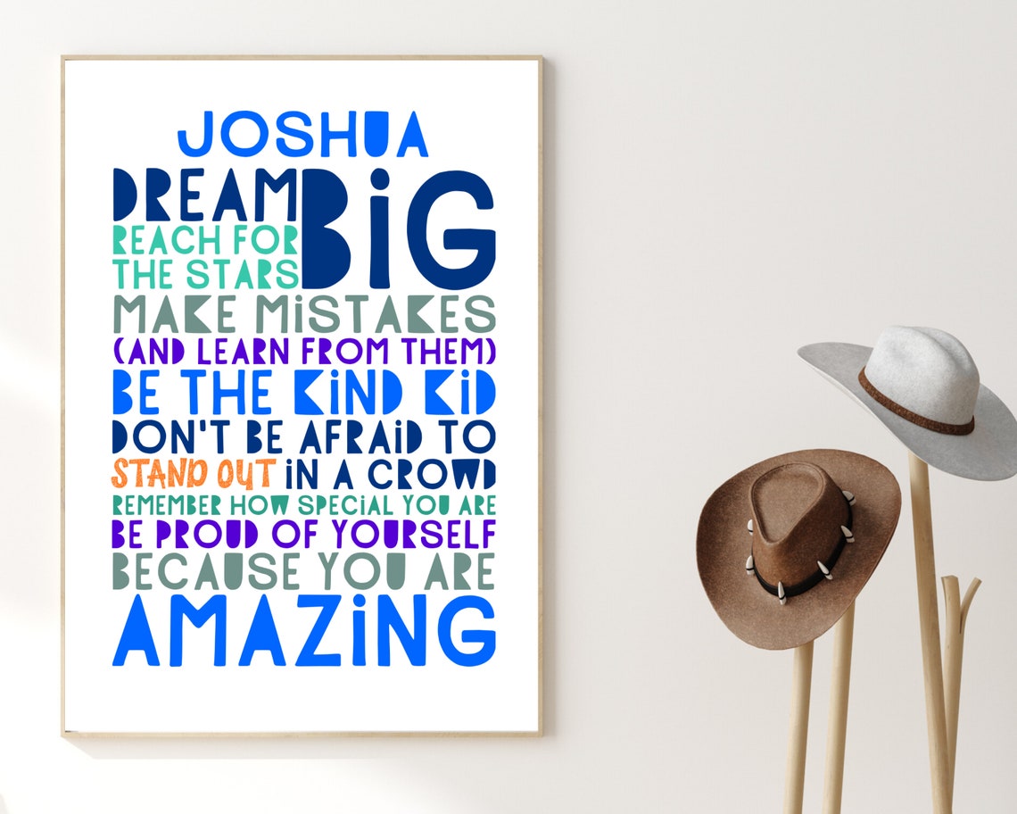 PRINTABLE Dream Big Personalized Poster, Custom Boys Wall Art, Teen ...