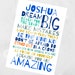 PRINTABLE Dream Big Personalized Poster, Customized Boys Wall Art, Teen ...